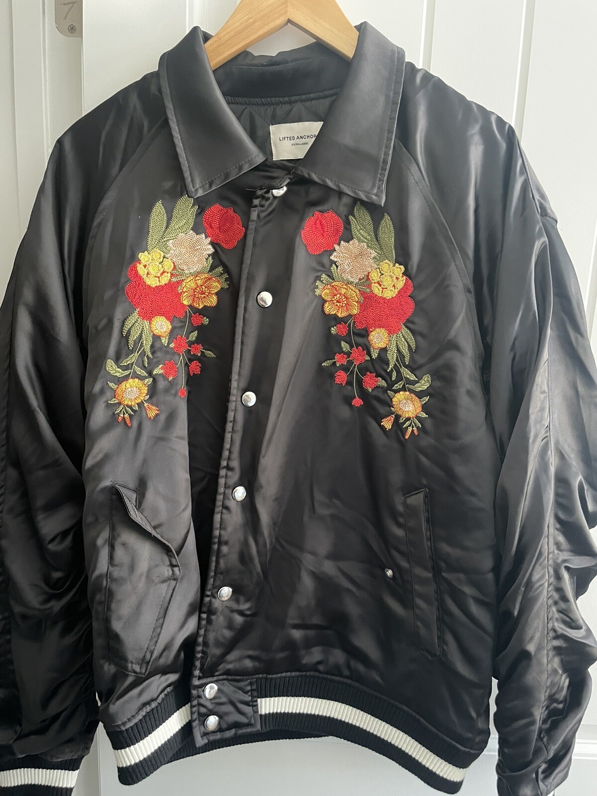 Lifted anchors satin embroidered flowers jacket NWT S… - Gem