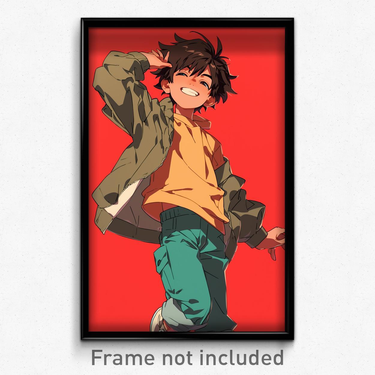 Anime Art Poster - Boy Feeling Resignation, Imaginary Jacket Around ...