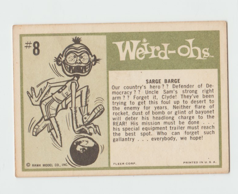 1965 Fleer Weird-Ohs Card # 8 Sarge Barge (EX/NM) | eBay