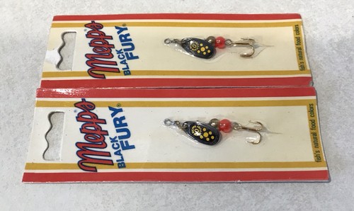 LOT OF 2 MEPPS BLACK FURY SPINNERS SIZE #0 BLACK YELLOW DOT NEW 1/12oz ...