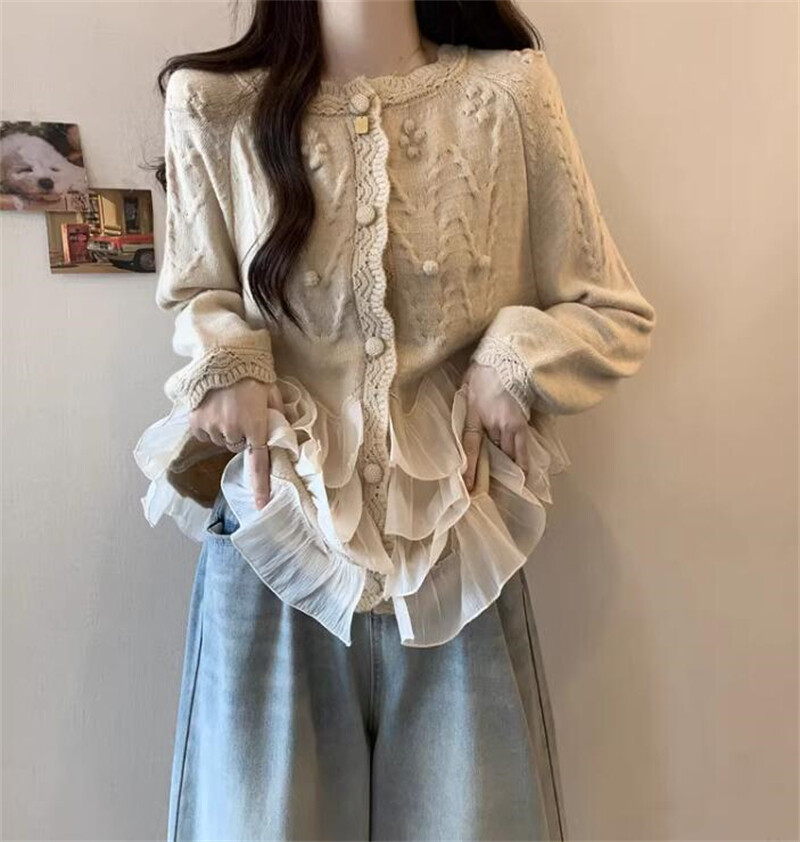 Women princess Ruffle Knit sweet Sweater Japanese Tops coat | eBay