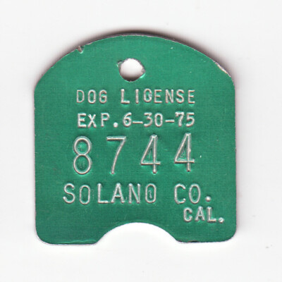 1974-75 SOLANO COUNTY CALIFORNIA DOG LICENSE TAG #8744 | eBay
