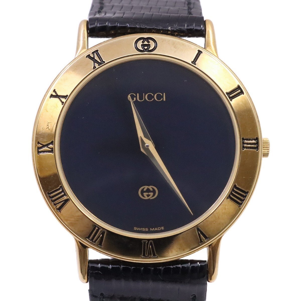 Gucci 3000M 33mm Watch Quartz Men's Genuine Belt Black Dial Gold ...