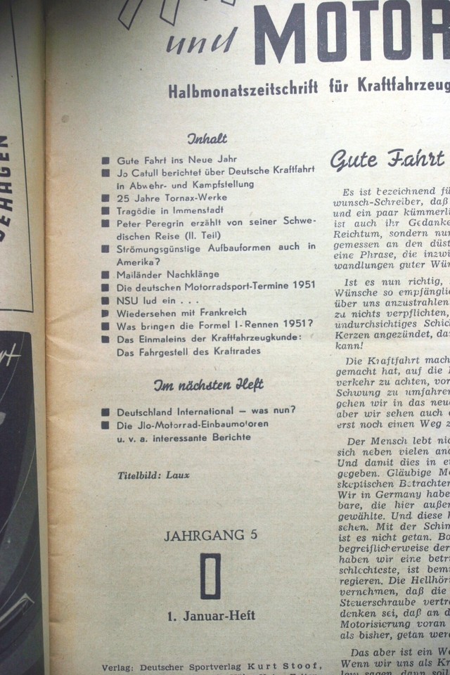 Auto + Motorwelt 1/51 25 J. Tornax Werke NSU Mailänder Nachklänge | eBay