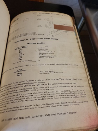 1956 DUPONT DUCO PONTIAC COLORS PAINT CHIP SWATCH SHEET BULLETIN NO 26 ...