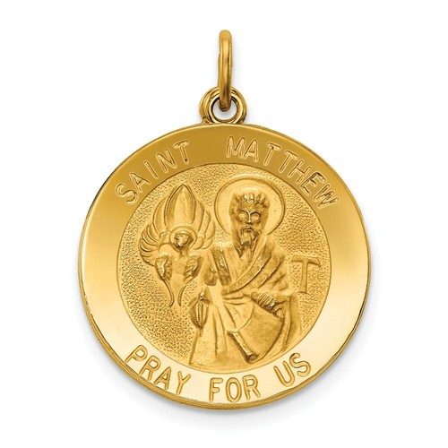 14k Yellow Gold Saint Matthew Medal Charm Pendant 1.06" | eBay