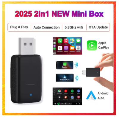 2in1 Wired to Wireless Carplay Adapter Android Auto Connect Box Apple ...