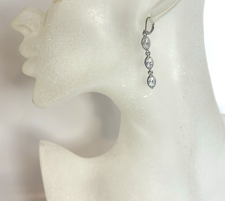 CAROLEE Silver Tone Clear CZ Linear Drop Pierced Earrings NWT | eBay