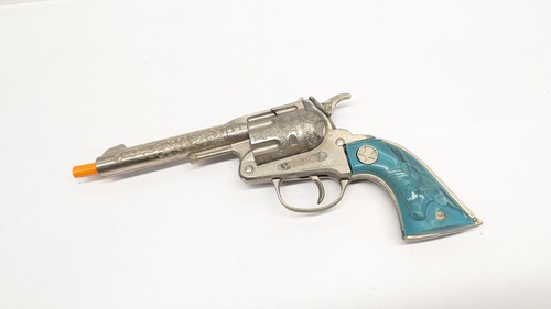 Vintage Marshall Toy Cap Gun Revolver Pistol Blue Turquoise Steer Grip ...
