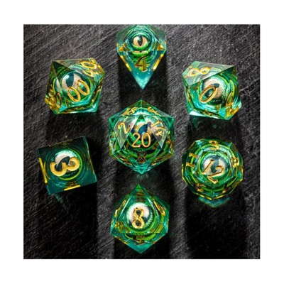 Crystal Maggie Dice Liquid Core Poly Set - Yellow Dragon's Eye w/Gold ...