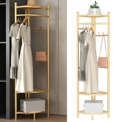 Modern Metal Corner Coat Rack Stand Porch Hall Tree Clothes Rail Hooks ...