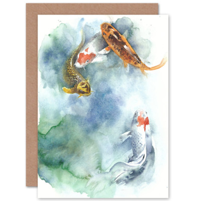 Japanese Koi Fish Pond Card With Envelope | eBay UK