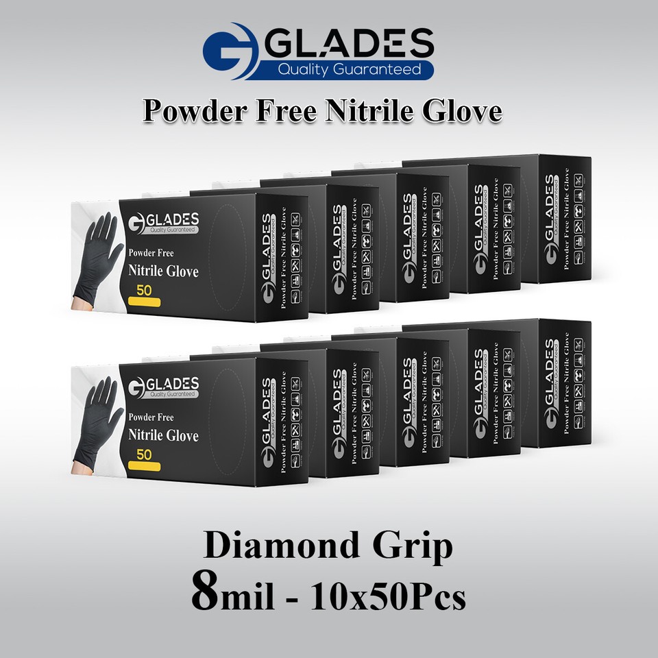 GLADES Heavy Duty Black Nitrile Gloves Powder Latex Free 8 Mil M L XL XXL | eBay