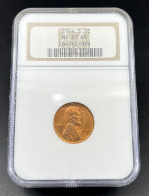 1944 S 1c Lincoln Wheat Cent Penny Coin NGC MS67 RD Gem BU Certified ...