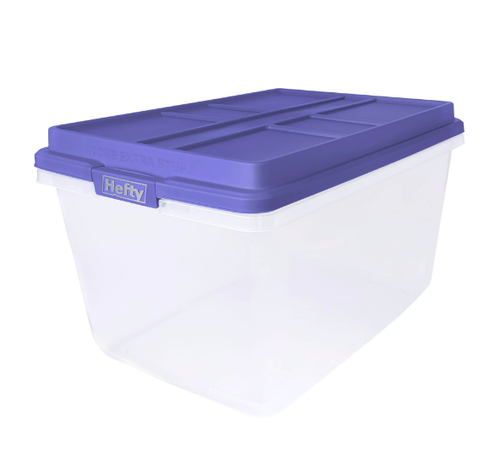 Hefty 72Qt 18 Gal Clear Storage Bin With Blue Hi Rise Lid Plastic | eBay