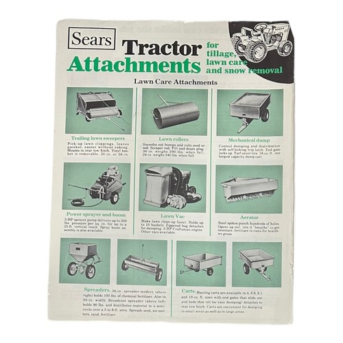 1978 Sears Tractor Attachments Brochure Catalog Lawn Care Snow Removal ...