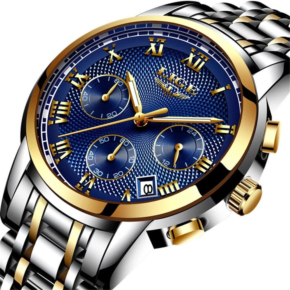 LIGE Men Steel Watch Chronograph Quartz Watches Roman Numeral Male ...