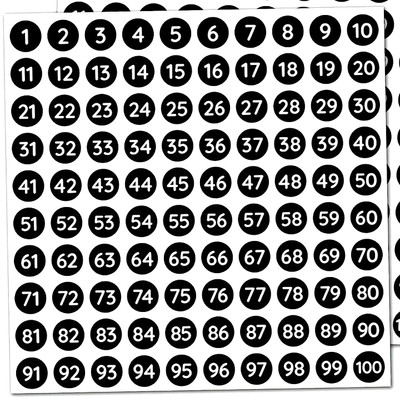 Number Stickers 1cm Small Round 1 to 100 Labels Mini Self Adhesive ...