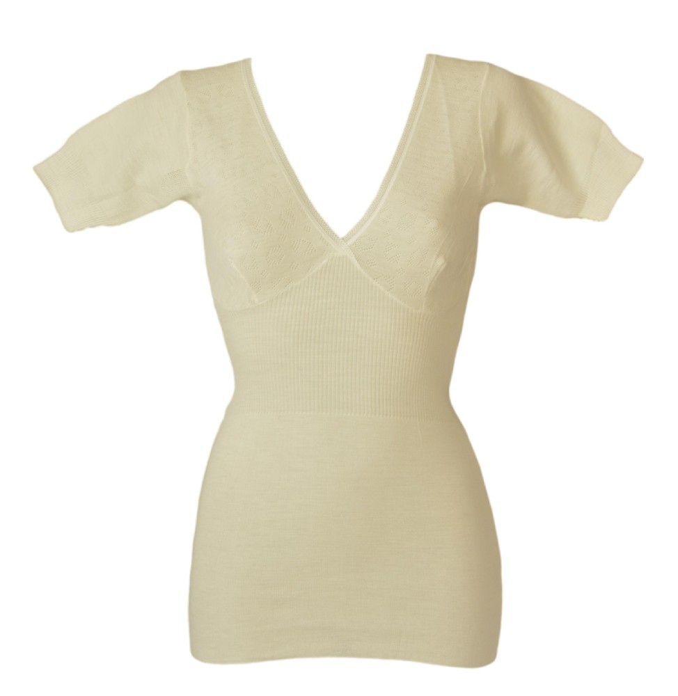 Camiciola donna INFIL mezza manica misto lana a con la forma del seno ...