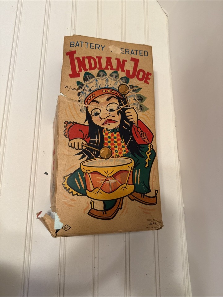 Vintage 1950's Indian Joe Drum Battery Op ALPS NOT WORKING has torn box ...