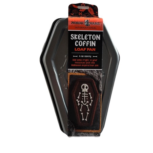 Nordic Ware Skeleton Coffin Loaf Pan 6 Cup Nonstick 7” x 10" Halloween ...