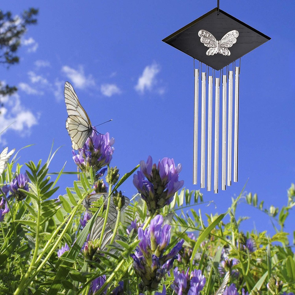 Woodstock Percussion Silver Harp Butterfly Wind Chime Feng Shui 16 inch ...