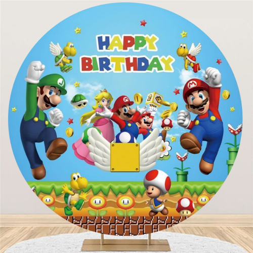 Round Super Mario Bros Video Game Backdrop Cover Birthday Party Photo ...