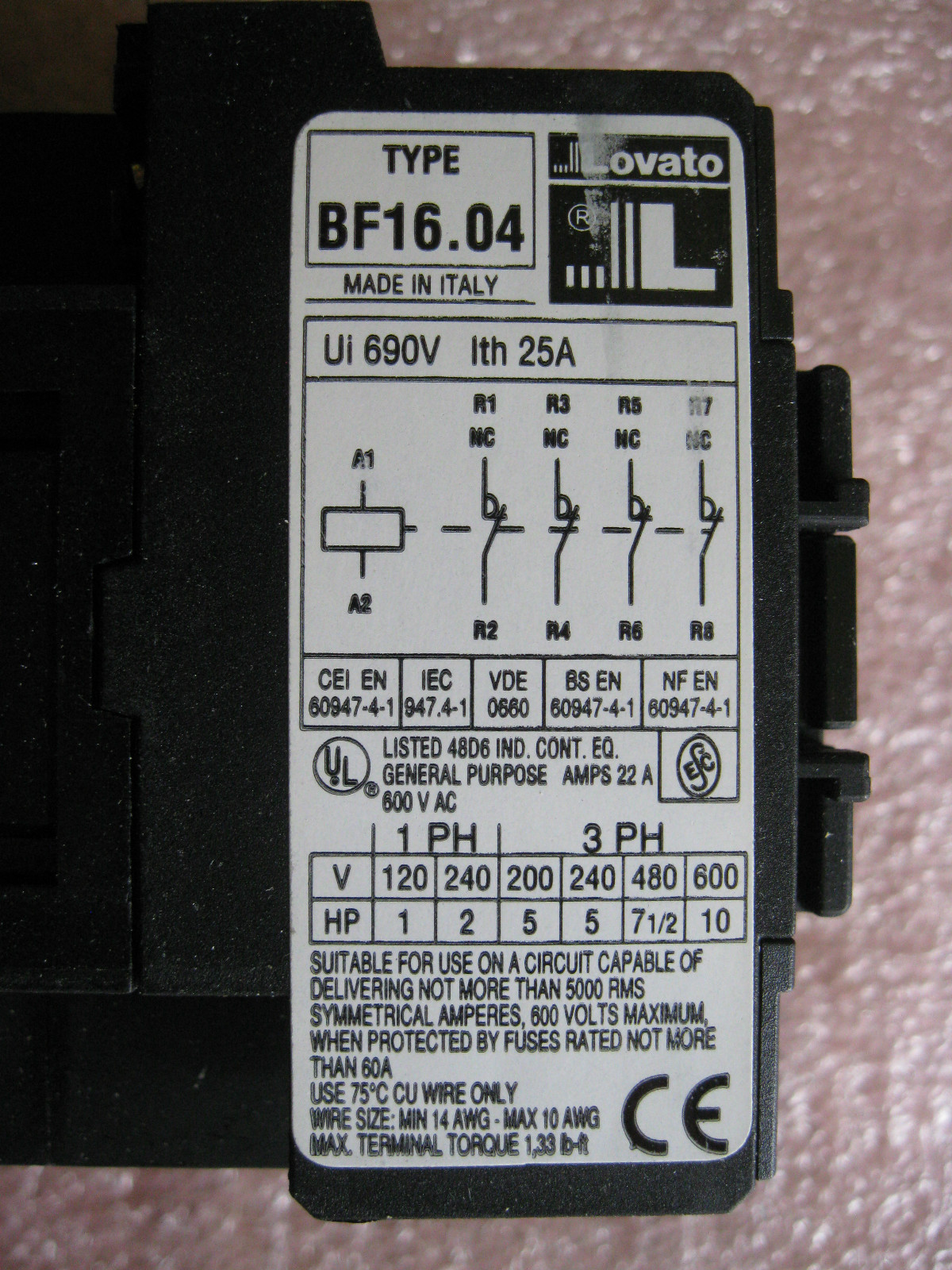 LOVATO BF16.4.04-230VAC 4P CONTACTOR 100190 | eBay