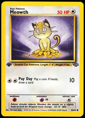 Meowth ~ NM 1st Edition Jungle 56/64 Pokémon TCG Regular Common 1999 🐈 ...