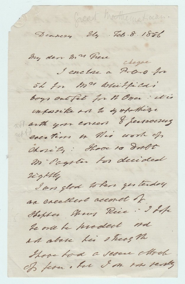 George Peacock (1791-1858), mathematician, astronomer, 1856 letter | eBay