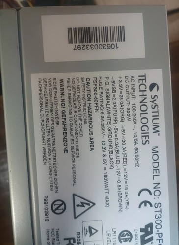 SySTIUM TECHNOLOGIES ST300-PFCN ATX Power Supply Module 115/230V 300W ...