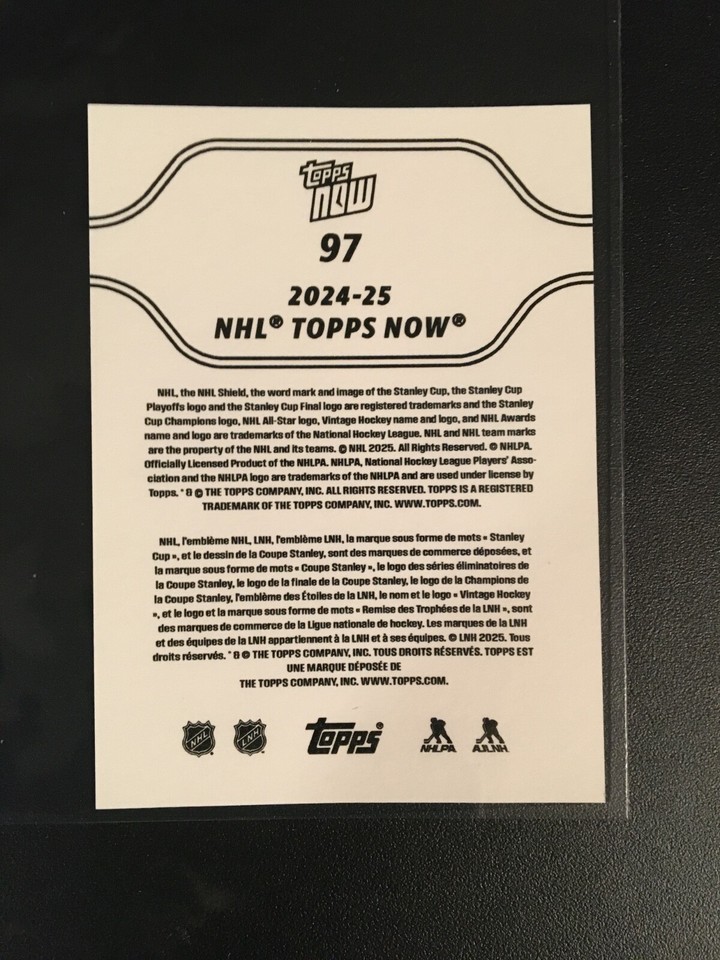 2024-25 TOPPS NOW NHL STICKER 97 COLTON DACH BLACK HAWK RC BLUE ICE /10 ...