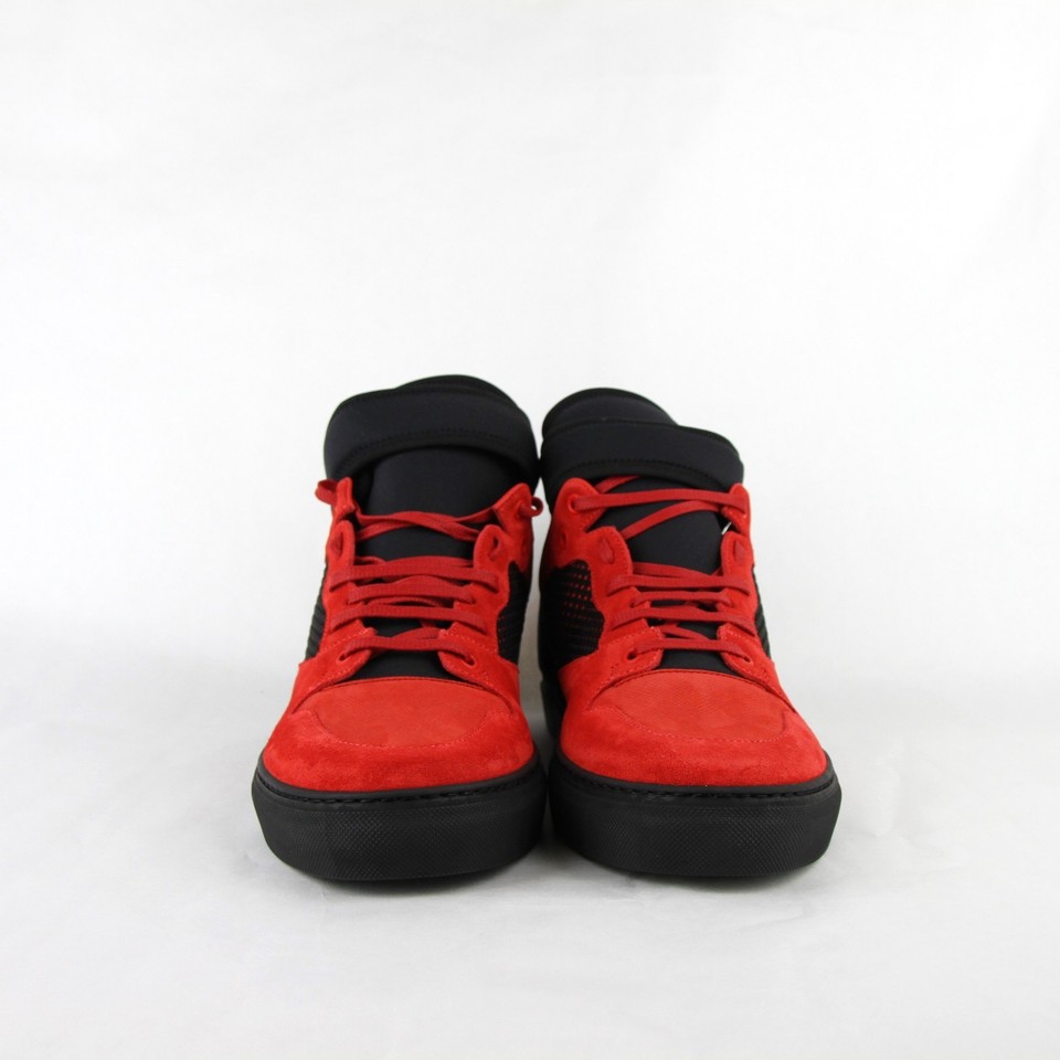 $795 Balenciaga Men's Black/Red Suede Leather High Top Sneakers 412349 ...