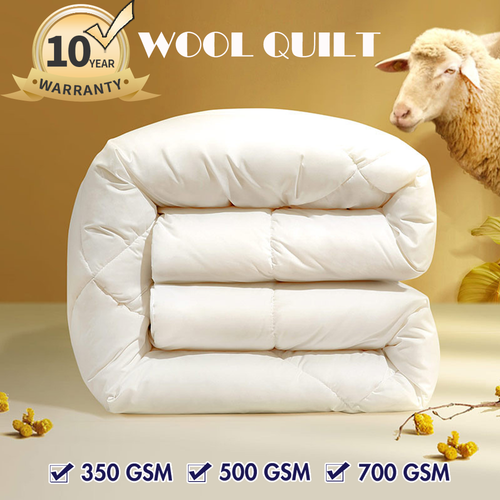 AUSTRALIAN WOOL Quilt Winter/Summer Duvet Doona 350/500/700GSM Weight ...