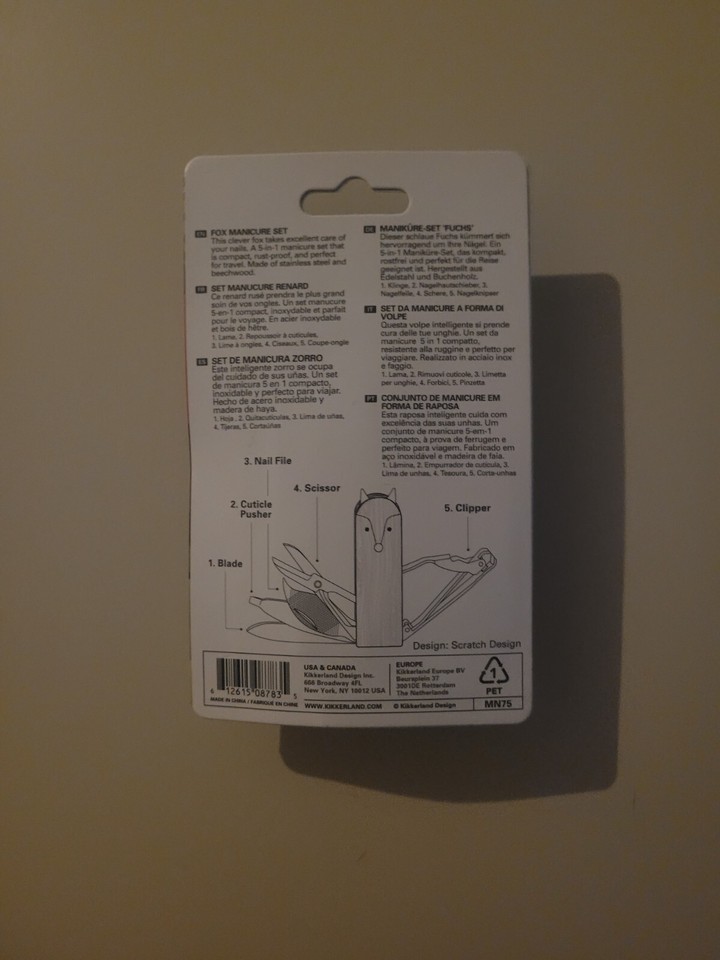 Kikkerland FOX Manicure Set Scissor Nail File Cuticle Pusher Clipper ...