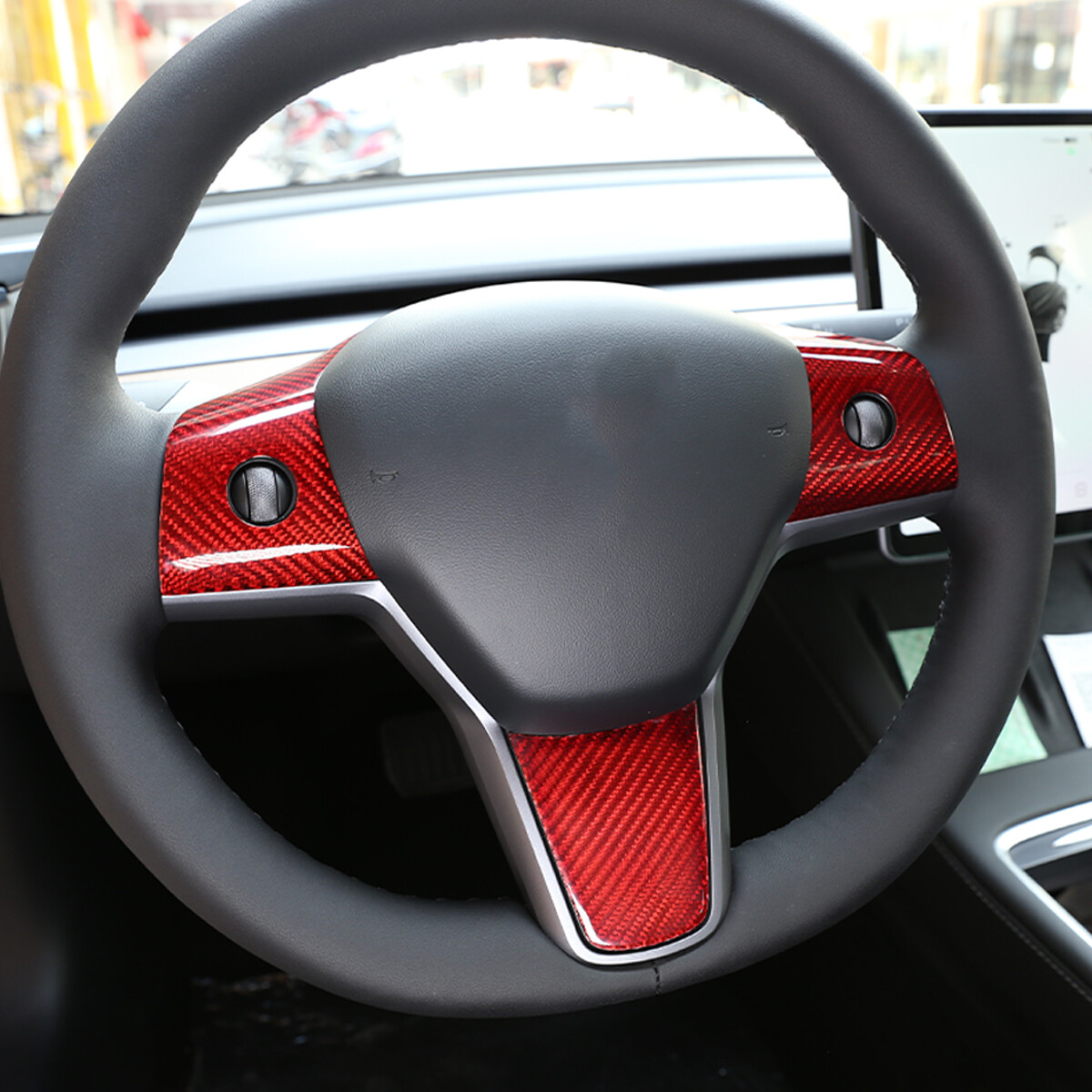 Red Carbon Kit Car Steering Wheel Trim Covers For Tesla Model 3 & Y ...