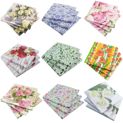 20 Flower Serviettes Paper Napkins Recyclable Tissue 3-Ply 33cm Party ...
