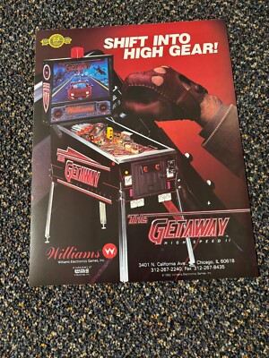 ONE 1992 FACTORY ORIGINAL WILLIAMS THE GETAWAY PROMO PINBALL FLYER NOS ...