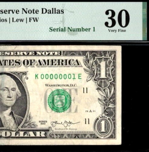 2013 $1 Federal Reserve Note Dallas PMG 30 - Crazy Rare - Serial Number ...