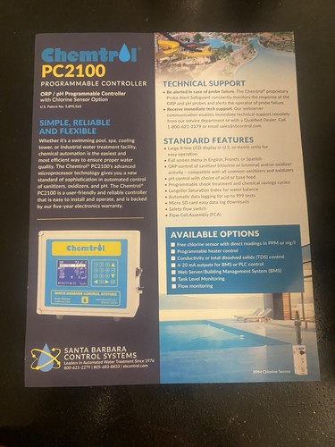 Chemtrol Programmable Controller PC 2100 ORP Control With Chlorine Sensor | eBay