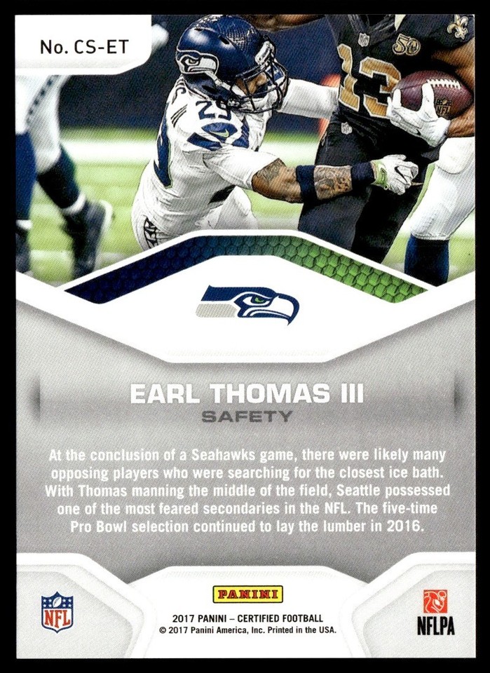 2017 Panini Certified Shutdown Earl Thomas III Seattle Seahawks #CS-ET ...