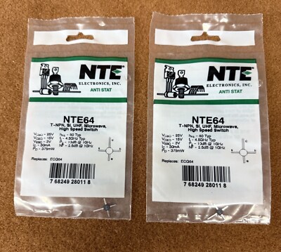 NOS NEW NTE Electronics NTE64 NPN-Si, UHF/Microwave Hi-Speed Switch (ECG64) 2 Pk | eBay
