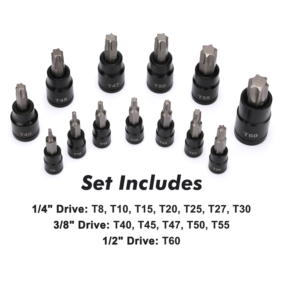 25PCS Torx Bit Socket and External Socket Set T8- T60 & 12 Female E ...