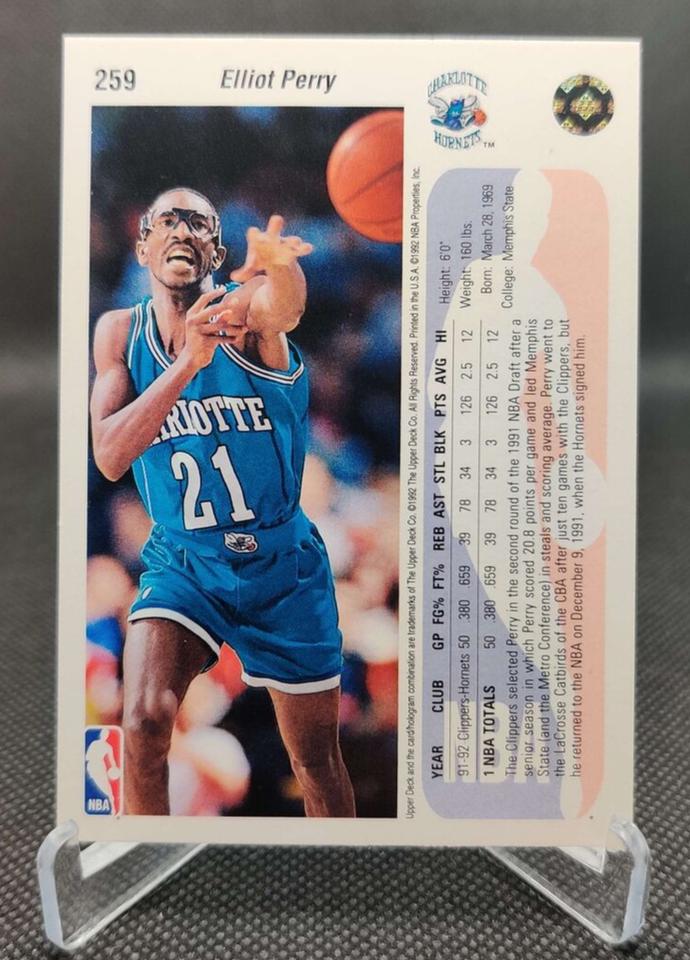 1992-93 Upper Deck #259 Elliot Perry Charlotte Hornets Basketball Card ...