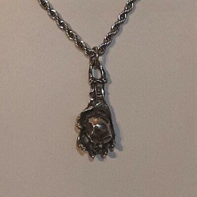 HAND / 👽 ALIEN HEAD Pewter Pendant Charm / 24" STAINLESS ROPE CHAIN ...