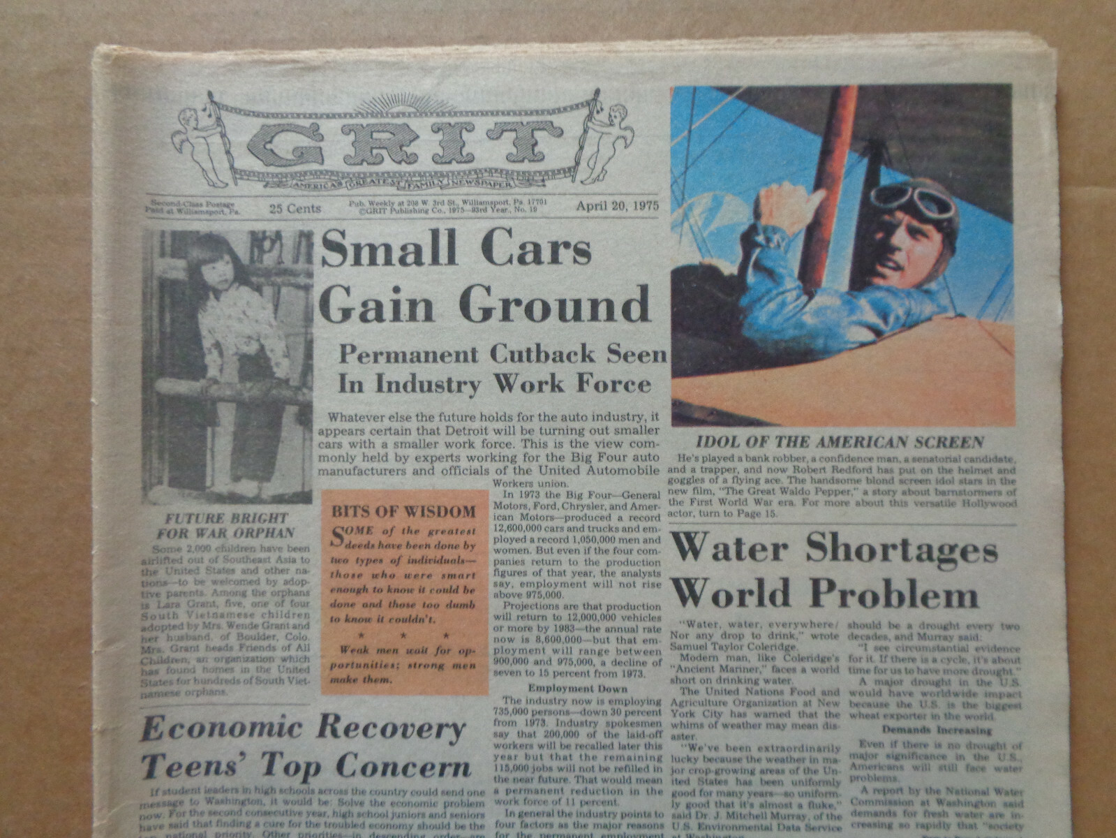 GRIT Newspaper April 20 1975 SMALL CAR-Fountain City IN-Robert Redford ...
