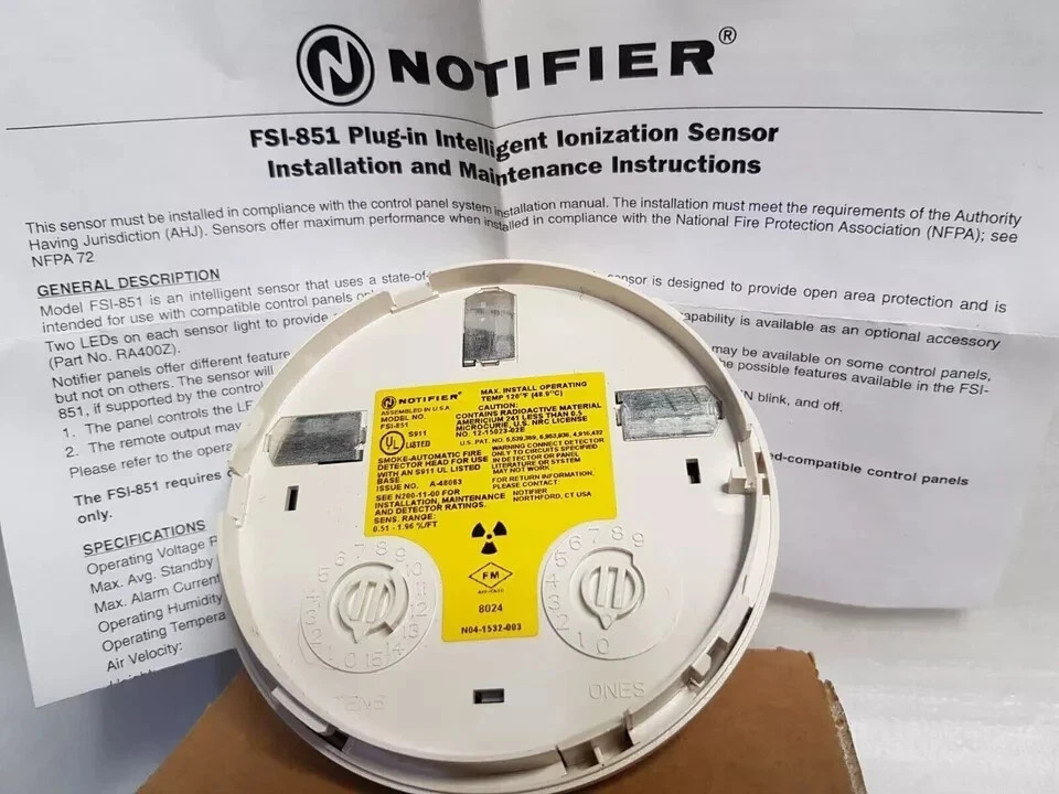 FSI-851 NOTIFIER INTELLIGENT IONIZATION SMOKE DETECTOR FOR FIRE SYSTEM ...
