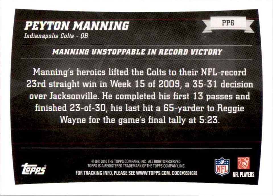 2010 Topps Peak Performance Peyton Manning Indianapolis Colts #PP6 | eBay