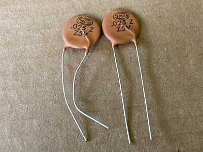 2 NOS 1960s Solar .025 uf Ceramic Disc Capacitors .022 Guitar Tone (Qty ...