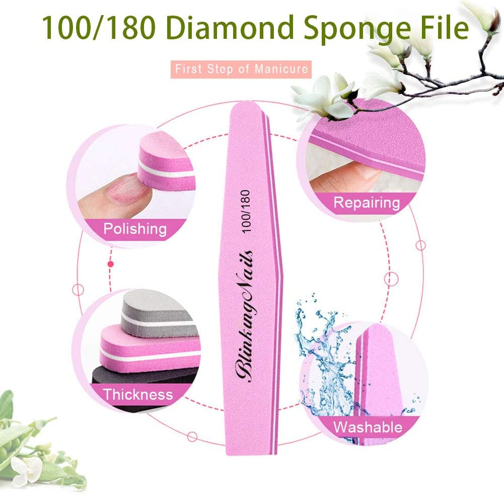 Sponge Nail File and Buffers for Nail Art Care Double Sides Design 100/ ...